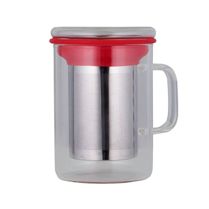 Avanti Borosilicate Glass Tea Mug with Lid + Infuser 420ml - Red - Bunnings Australia