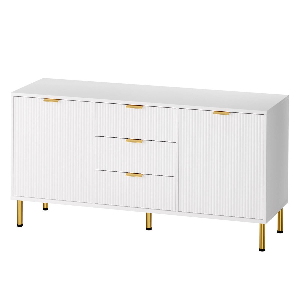 Levede Textured Sideboards Buffet with 3 Drawers 2 Doors White ...