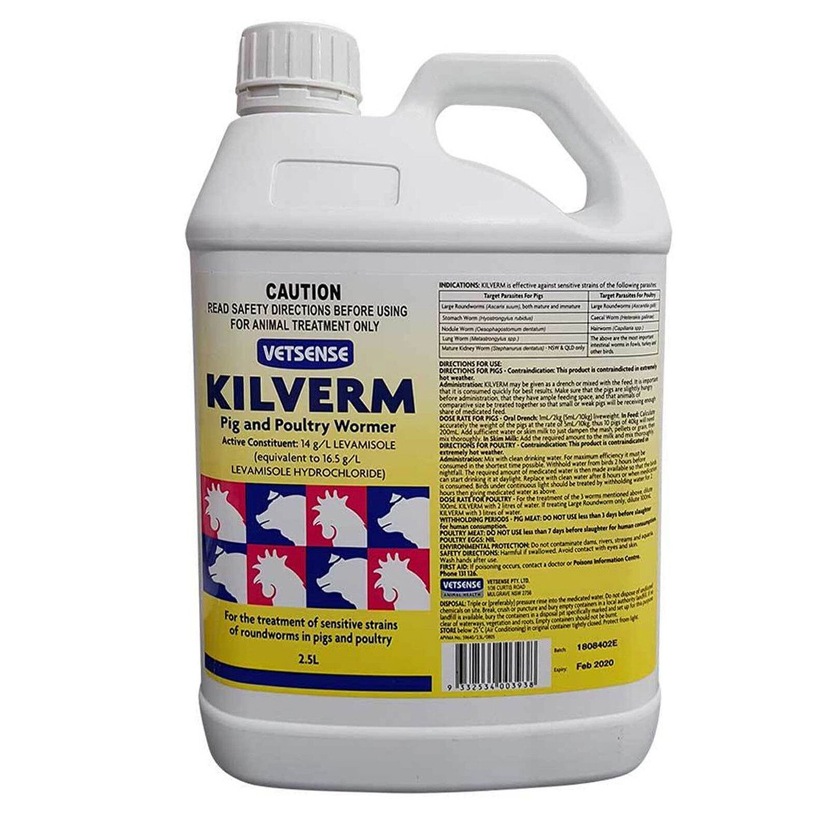 Vetsense Kilverm Pig & Poultry Wormer for Sensitive Strains 2.5L ...