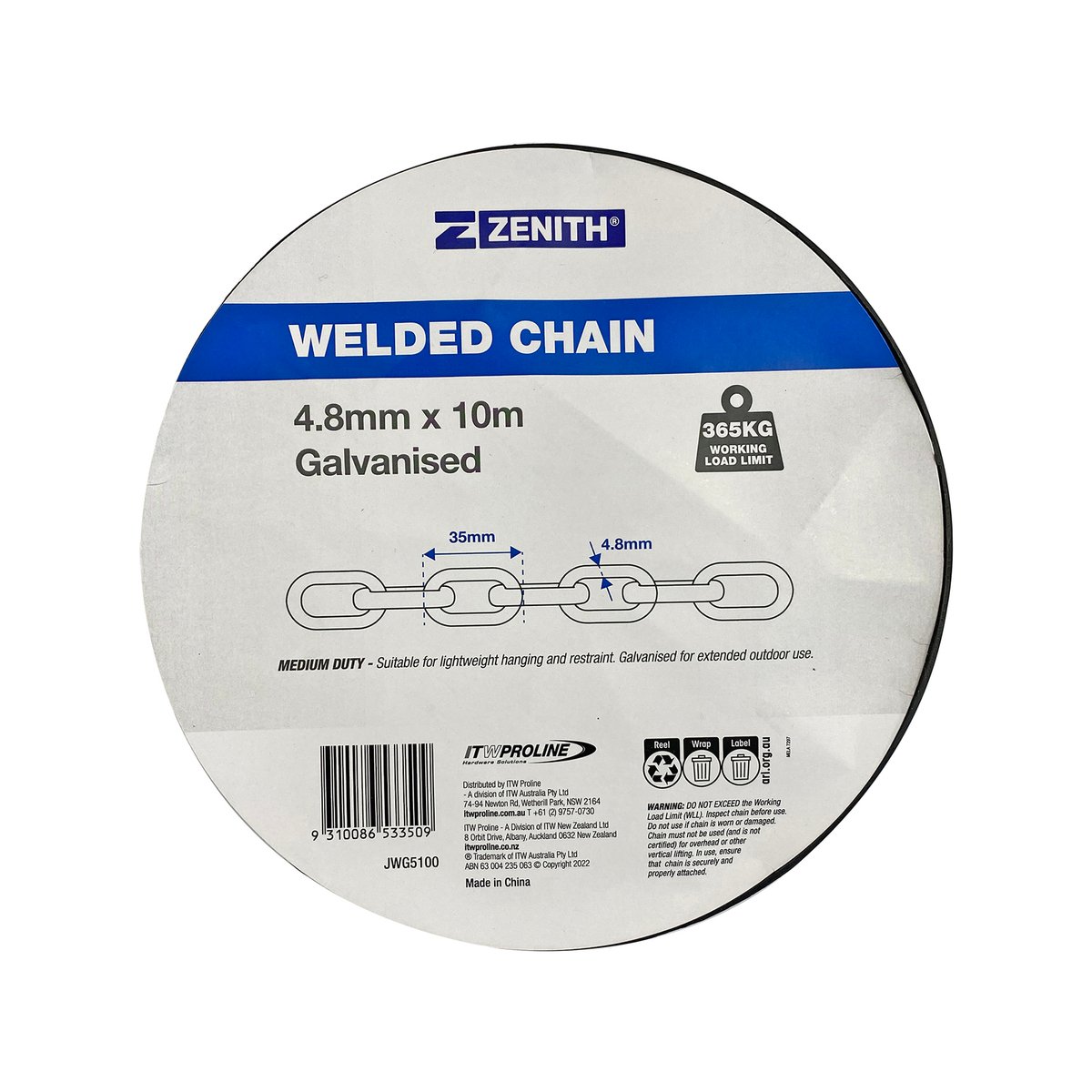 Zenith 4.8mm x 10m Galvanised Chain - Bunnings New Zealand