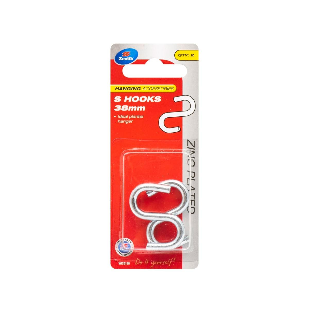Zenith 38 x 4.3mm Zinc Plated S Hook - 2 Pack - Bunnings Australia