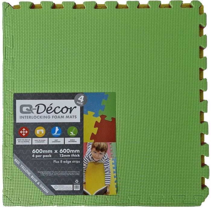 Q-Decor 600 x 600 x 12mm Multi Coloured Interlock Foam Mat - 4 Pack ...