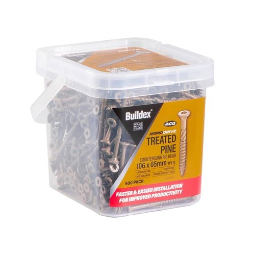 Buildex RapidDrive Treated Pine Screws 10G x 65mm Climacoat - 500 Pack ...
