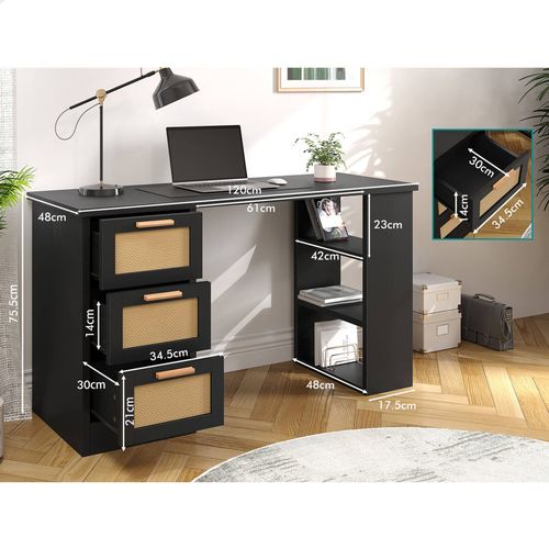 Alfordson Computer Desk Rattan Study Table Black - Bunnings Australia