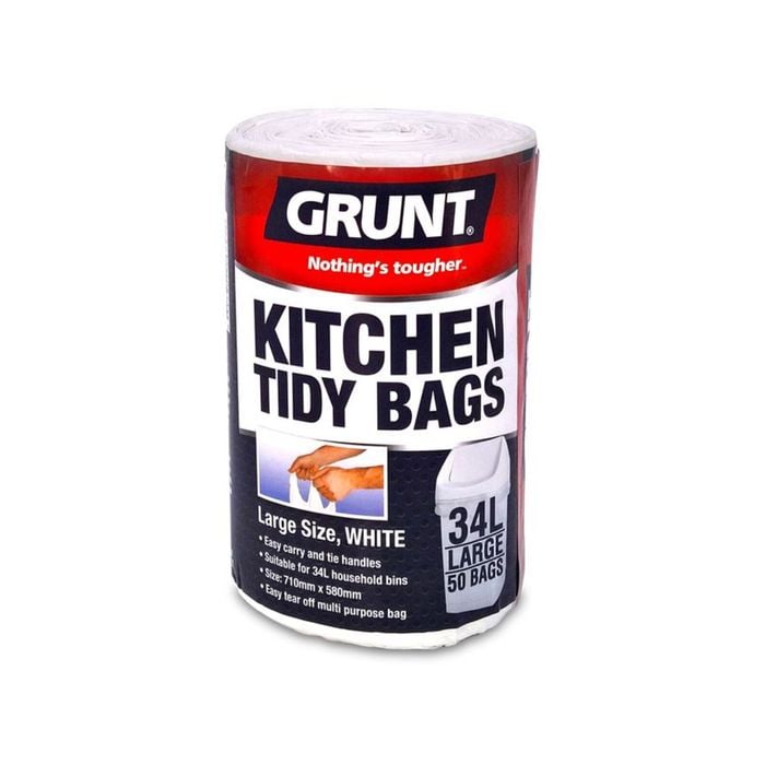 Grunt 34L White Large Kitchen Tidy Bags - 50 Pack - White - Bunnings ...