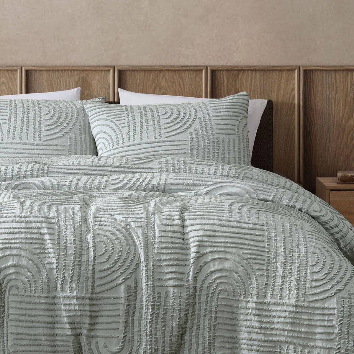 Ardor Boudoir Queen Kiewa Jacquard Quilt Cover w/ Pillowcase Set - Sage ...