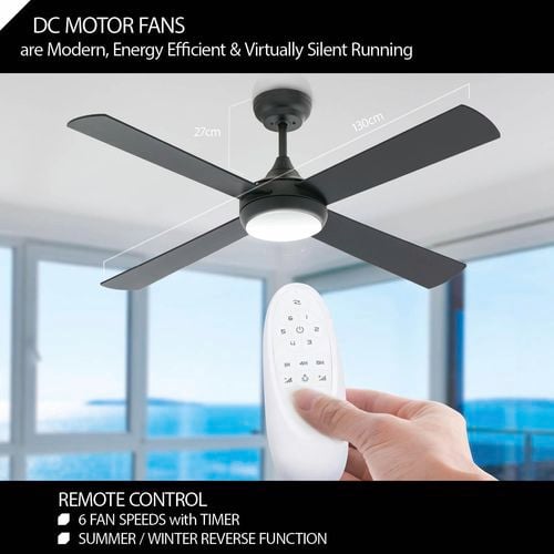 Arlec 130cm Black 4 Blade Boston II DC Ceiling Fan With CCT Light And ...