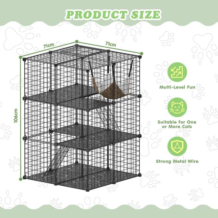 Advwin Cat Cage 3 Tier DIY Pet Crate Cat Villa Cat Enclosure - Bunnings ...