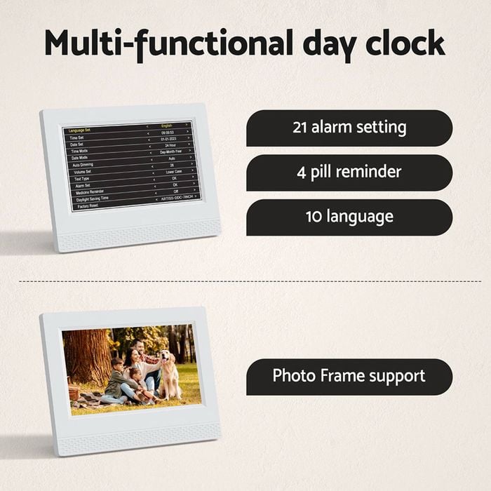 Artiss 7" Digital Day Clock Calendar Alarm White - Bunnings Australia