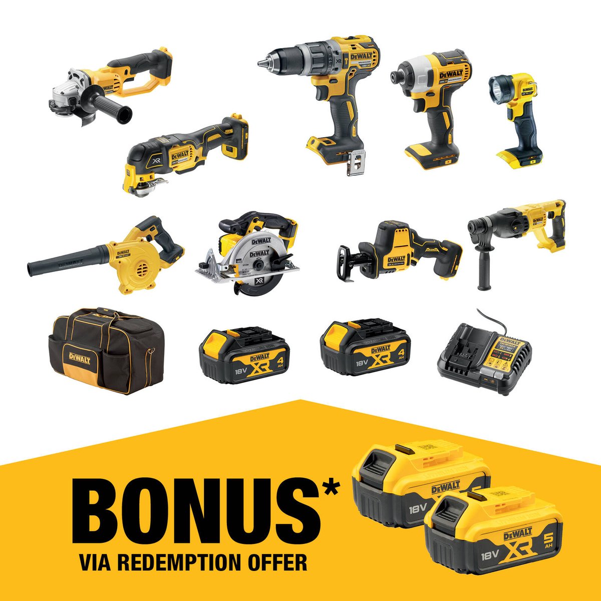 DeWALT 18V XR 4.0Ah 9 Piece Combo Kit DCZ901M2-XE - Bunnings Australia