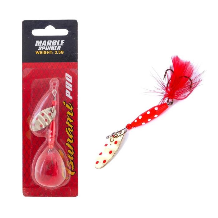 3.5gm Red & White Dot| Gold/Red Tsunami Marble Spinner Lure with Red ...