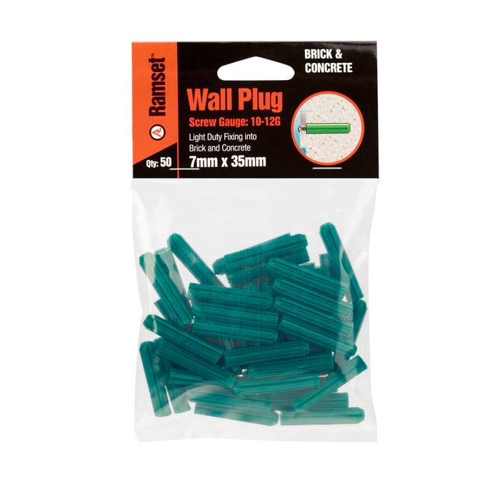 Ramset 7 x 35mm Green Wall Plugs - 50 Pack - Bunnings Australia