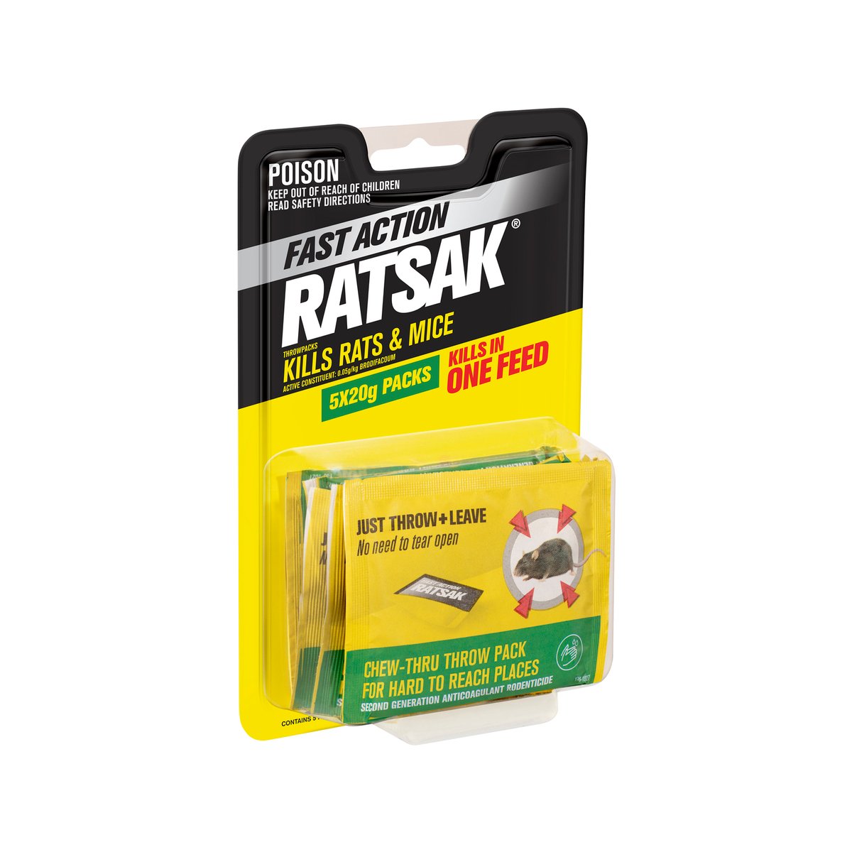 Ratsak 100g Fast Action Throw Packs - 5 x 20g Packs - Bunnings Australia