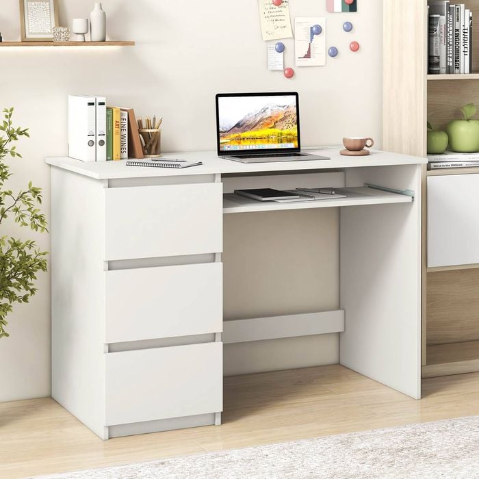 Costway Computer Desk w/Power Outlet Ketboard Tray Writing Workstation ...