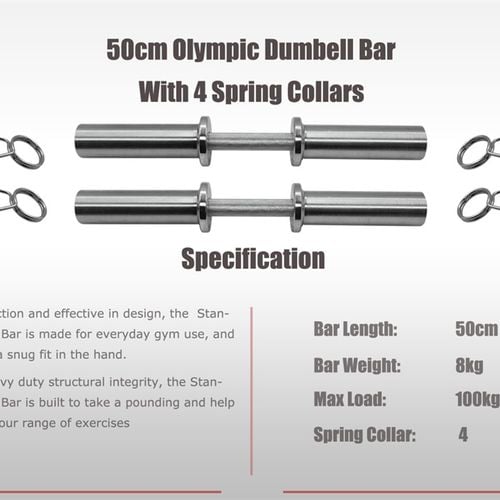 50cm Olympic Dumbell Weight Handle - 20" Dumbell Bar & 4 Free Spring ...