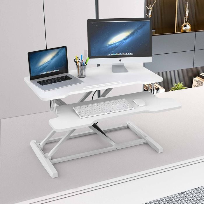 Advwin Sit Standing Desk Riser Height Adjustable White - Bunnings Australia