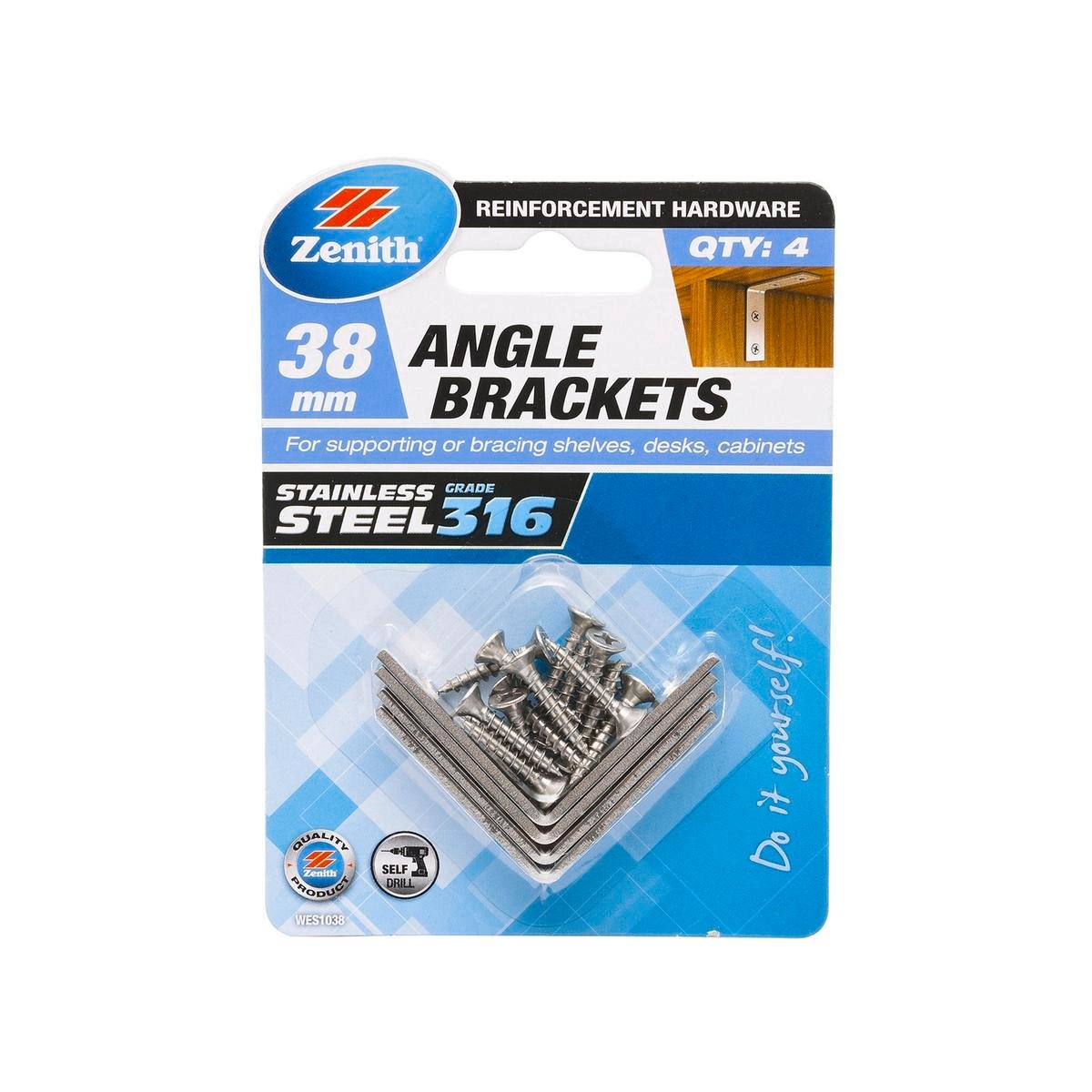 Zenith 38mm Stainless Steel Angle Bracket - 4 Pack - Bunnings New Zealand