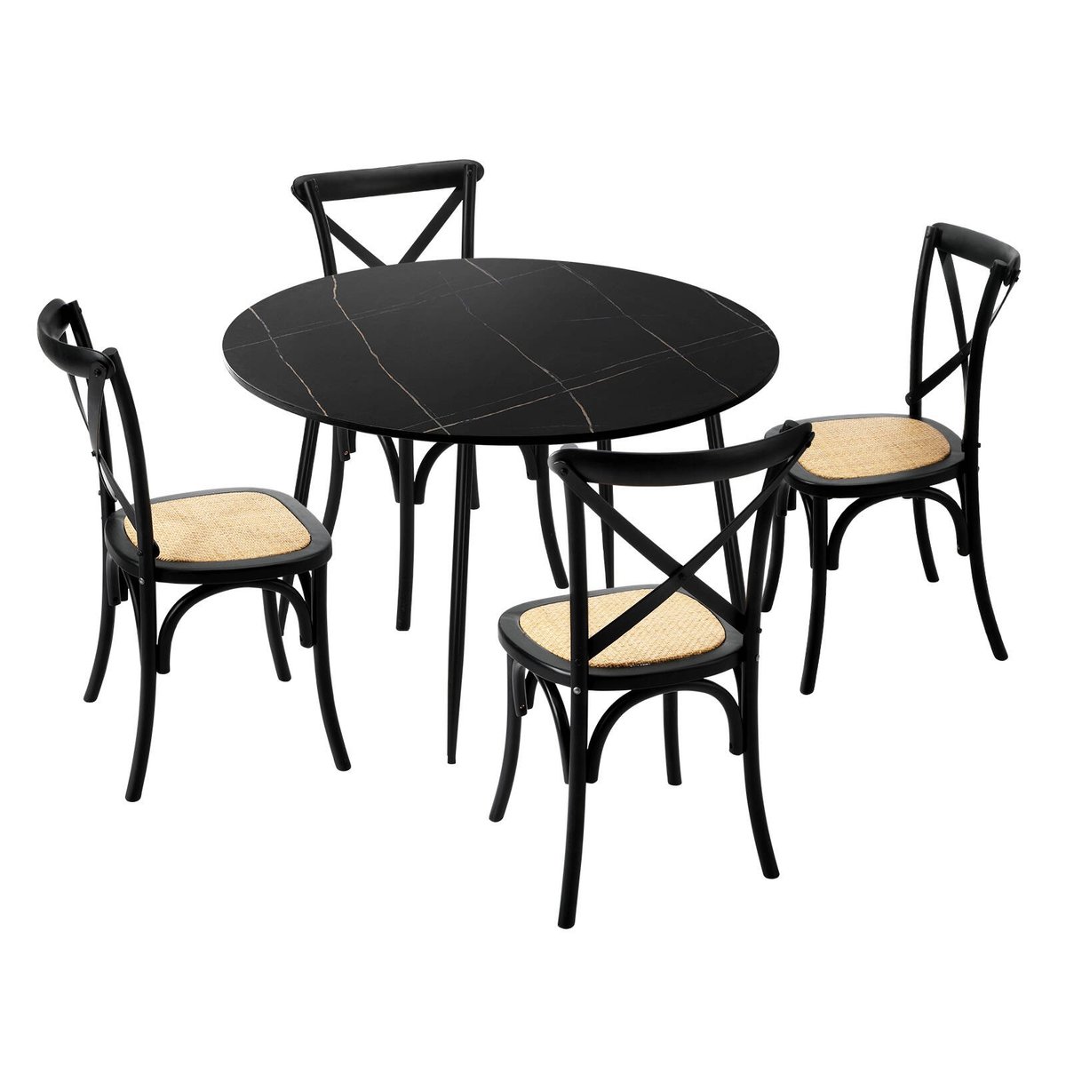 Oikiture 110cm Round Dining Table with 4PCS Dining Chairs Birch Timber ...