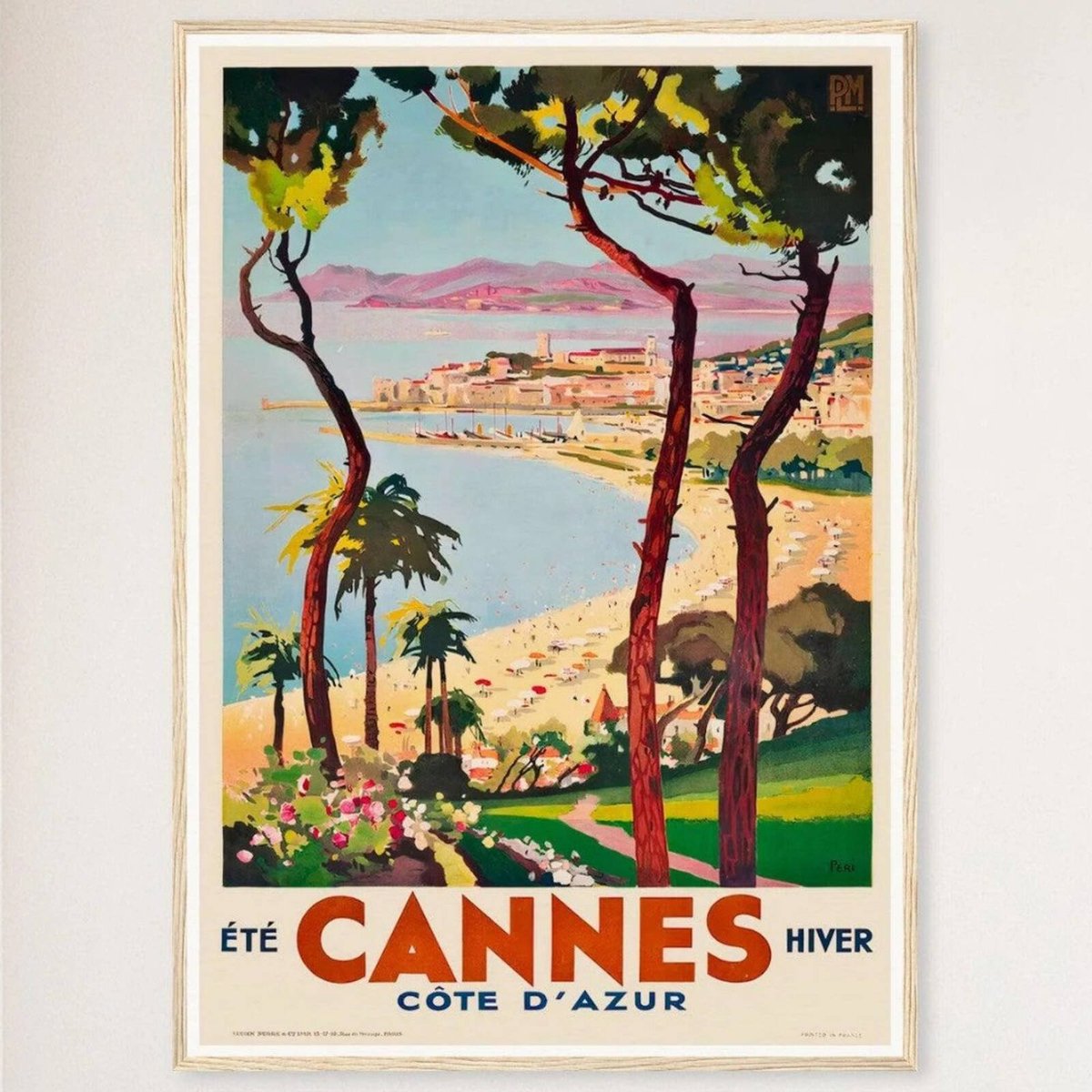 Galrie Elegant French Vintage Travel Poster Cannes Côte d'Azur Art ...