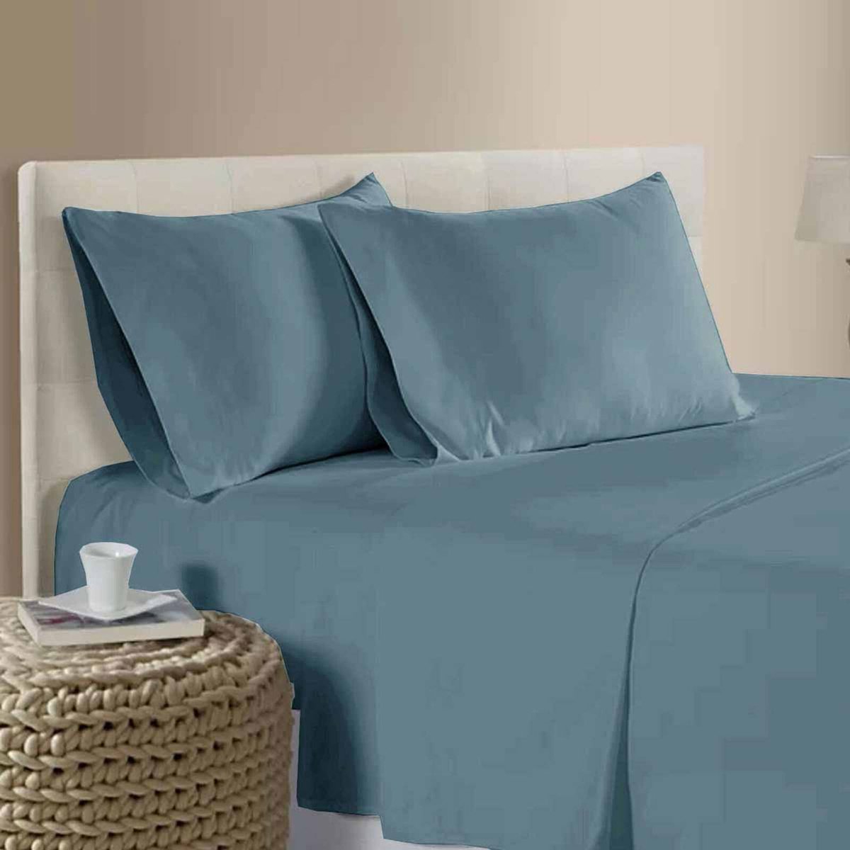 400TC 100% Cotton Sateen Premium Sheet Set 40cm Wall Dusk Blue Queen ...