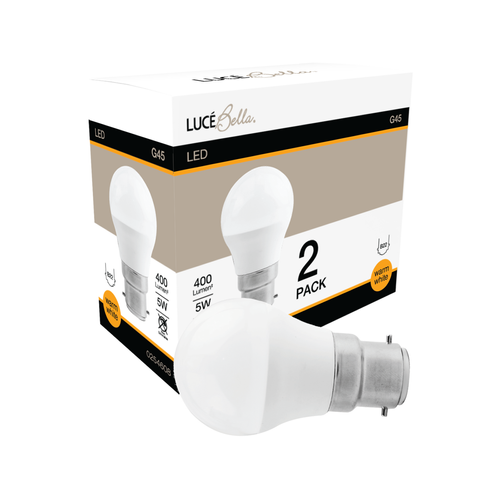Luce Bella Fancy Round B22 LED 400lm Warm White 5W Globe - 2 Pack ...