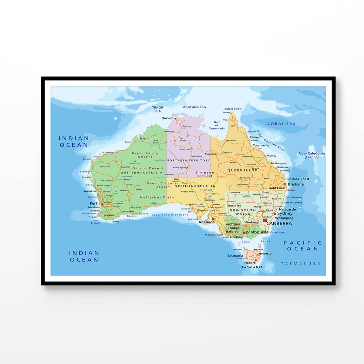 Highly Detailed Australia Political Map Print 100% Australian Made 120 ...