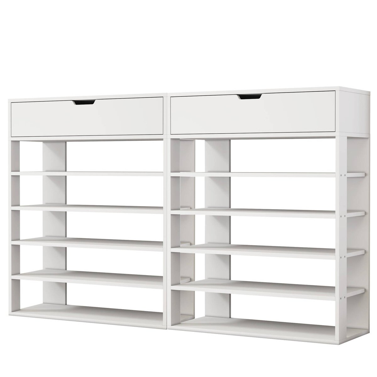 Oikiture Shoes Storage Rack 5-tier Shelves with Drawer White Set of 2 ...