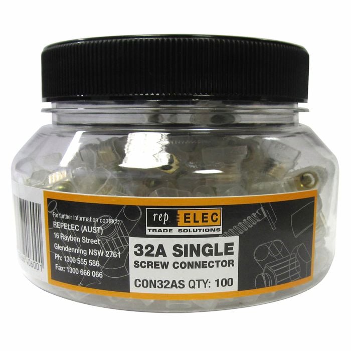 Repelec 32A Single Screw Connectors - 100 Pack - Bunnings Australia