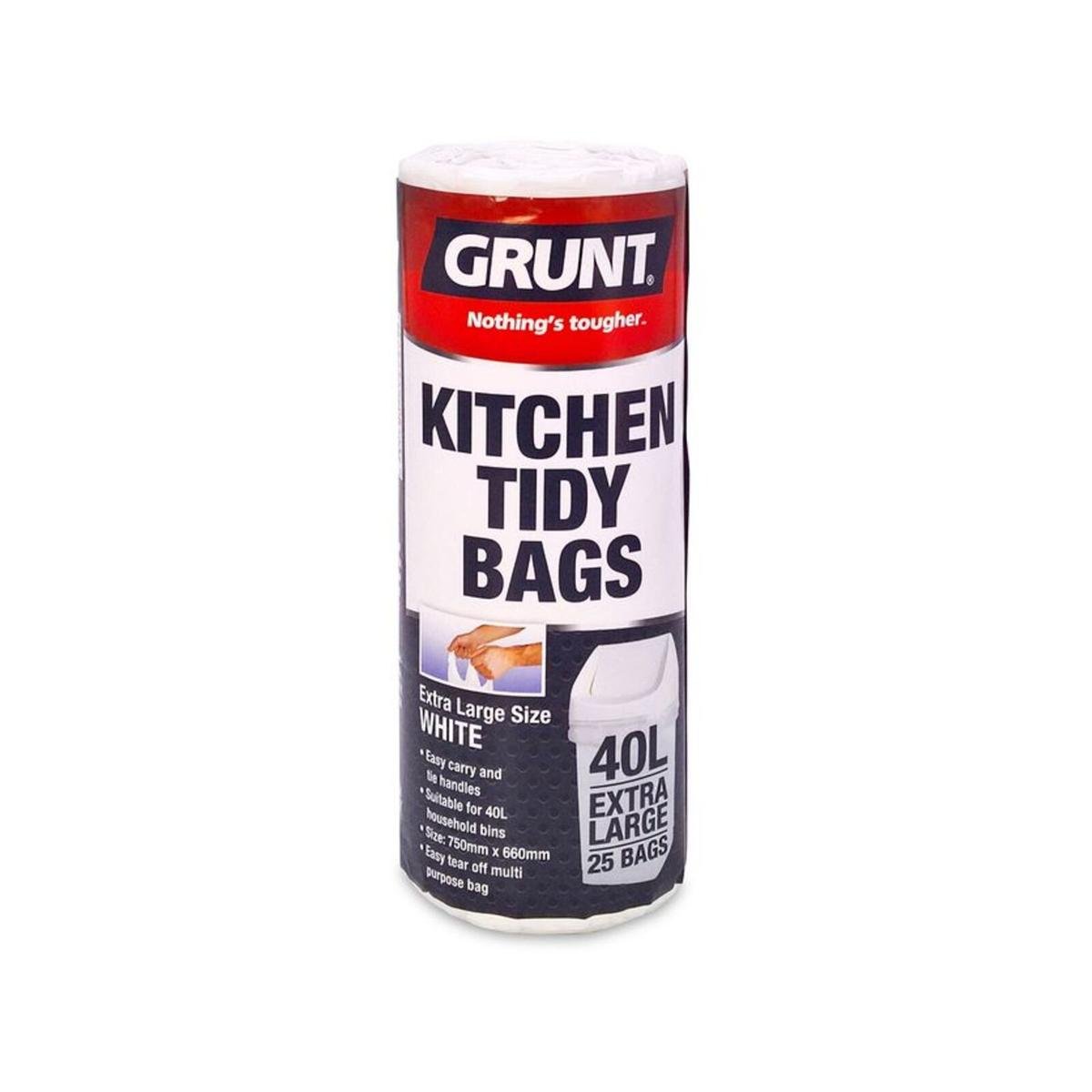 Grunt 40L White Extra Large Kitchen Tidy Bags - 25 Pack - White ...