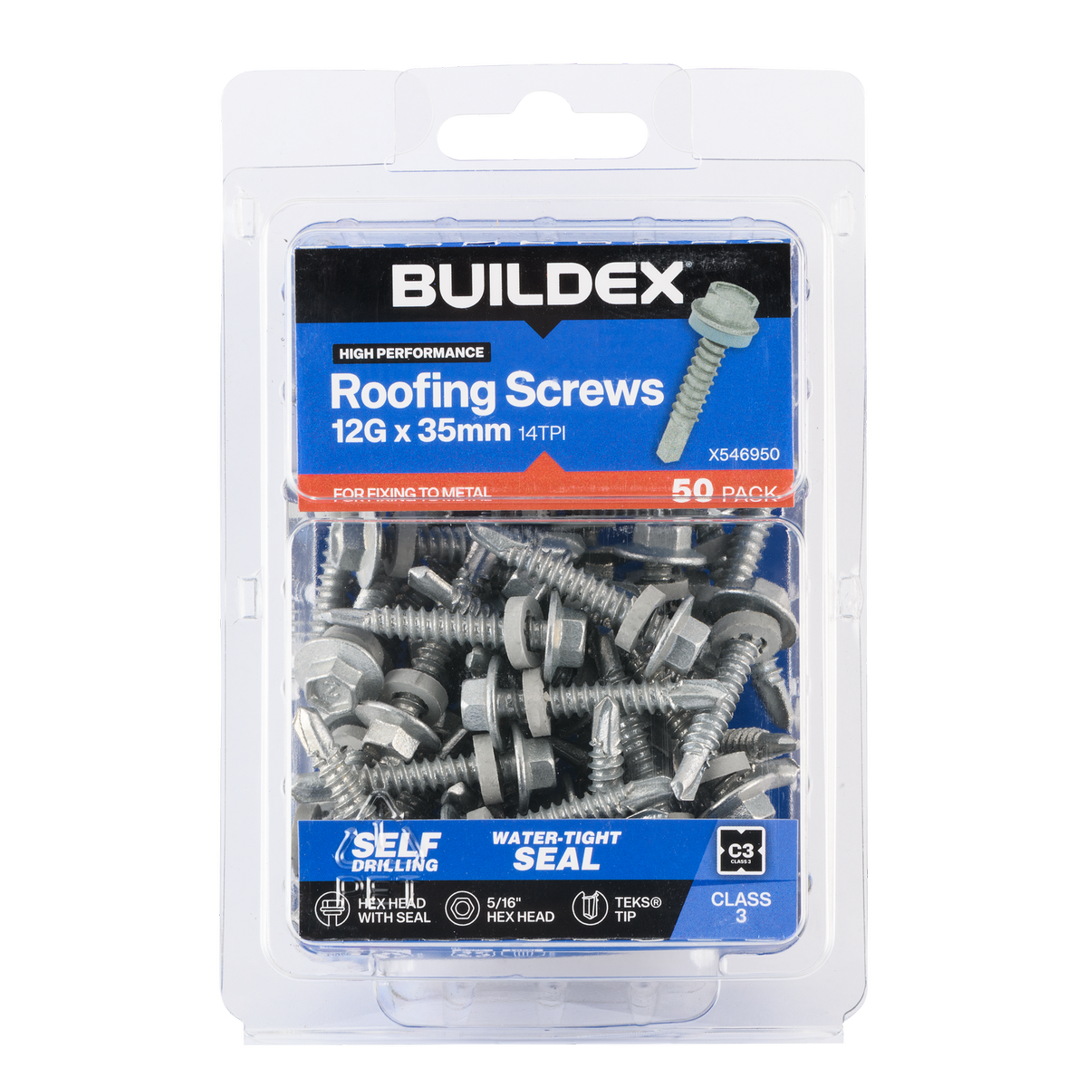 Buildex 12G x 35mm Class 3 Roofing TEKS® Screws with Seal - 50 Pack ...