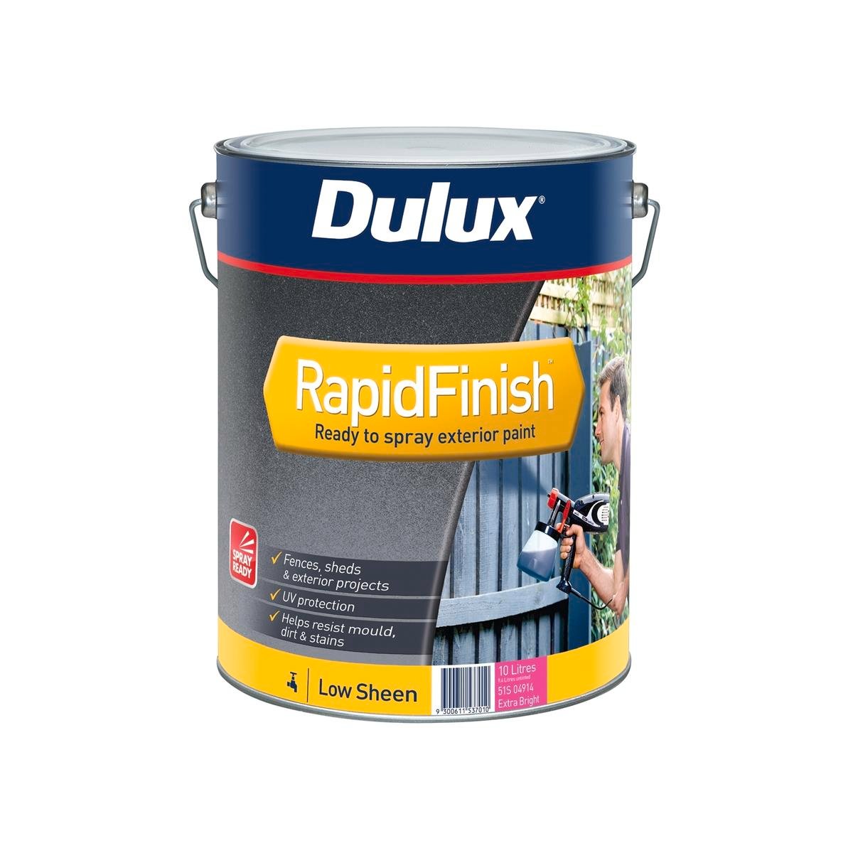 Dulux 10l Exterior Paint Rapid Finish Low Sheen Extra Bright Base 10l