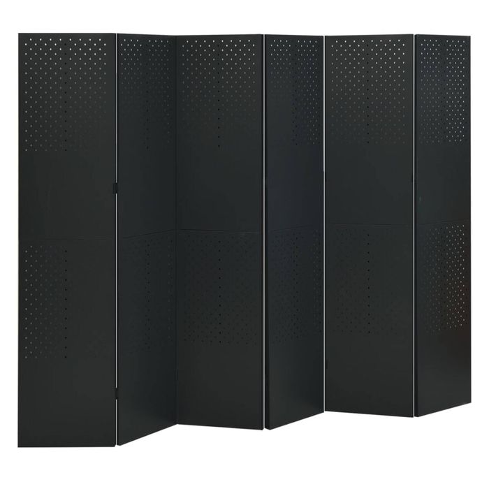 vidaXL 6-Panel Room Divider Black Steel Privacy Folding Screen Room ...