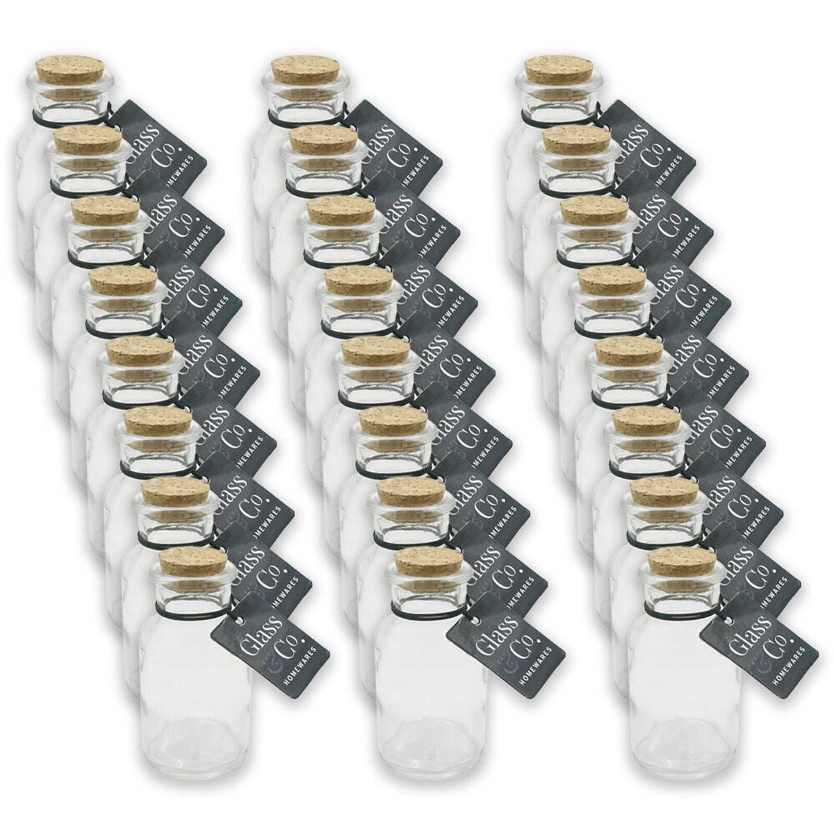24PK Glass & Co Courtney Push Cork Lid Round Storage Bottle Jar 70ml ...