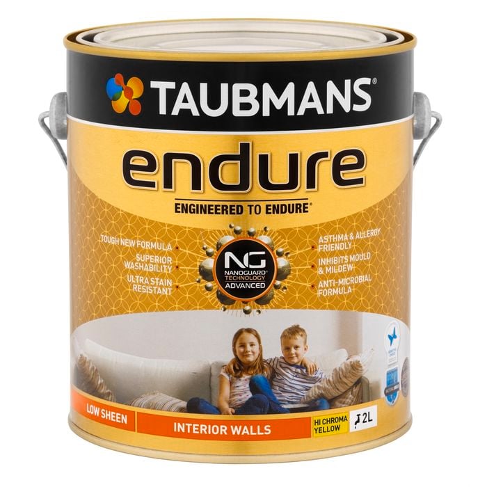 Taubmans Endure 2L Hi-C Yellow Low Sheen Interior Wall Paint - Bunnings ...