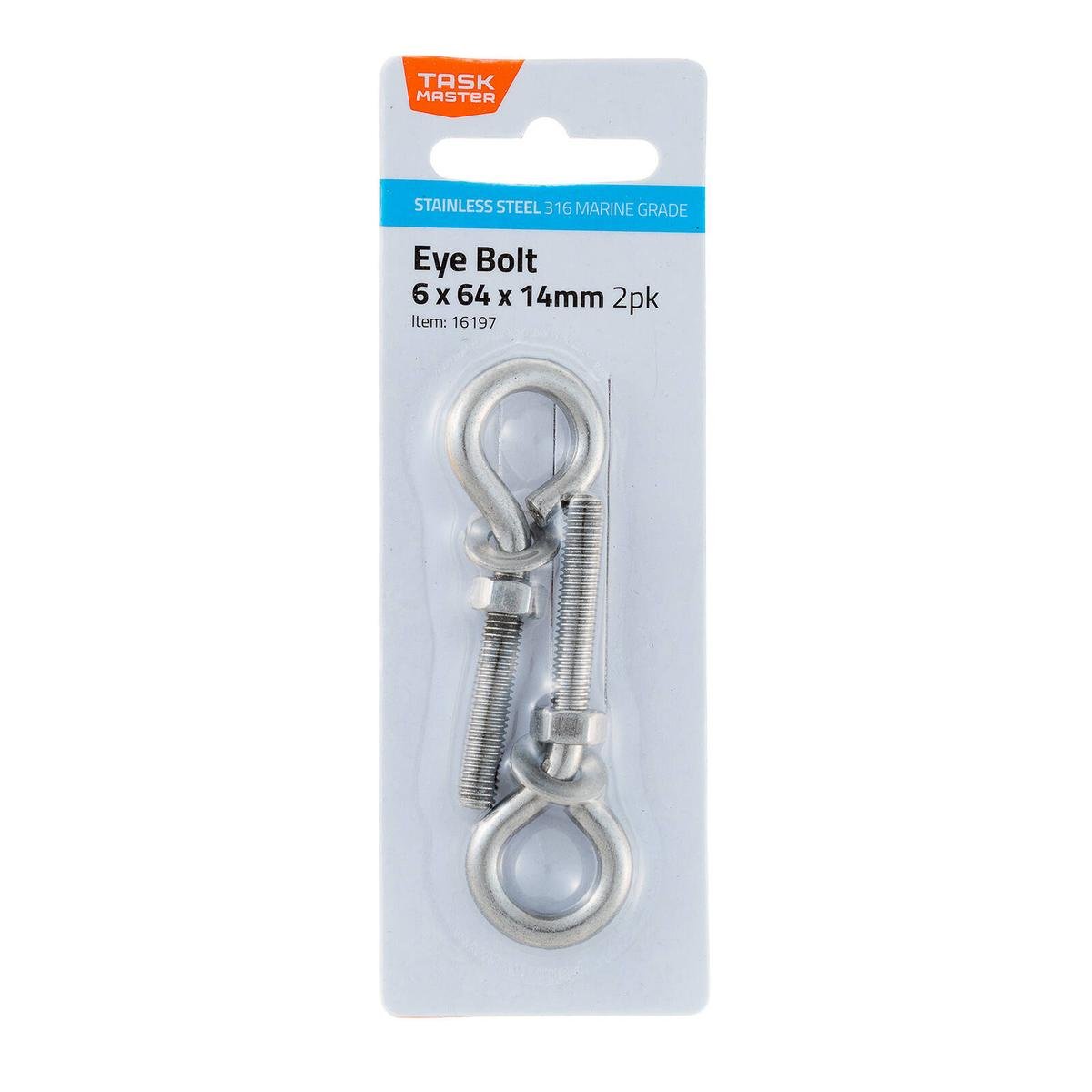 Taskmaster 6 x 64 x 14mm 316 Stainless Steel Eye Bolt - 2 Pack ...