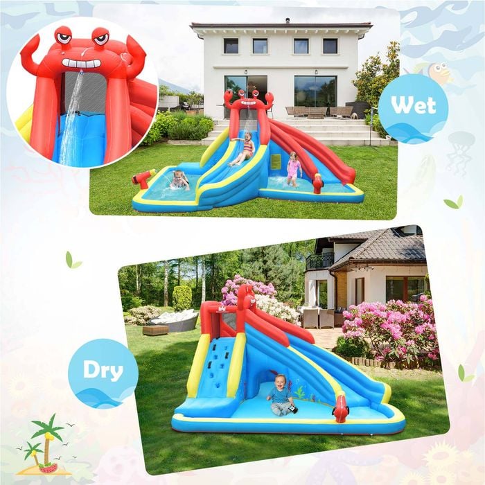 Costway Crab Inflatable Water Park Bounce House Splash Pool w/750W ...