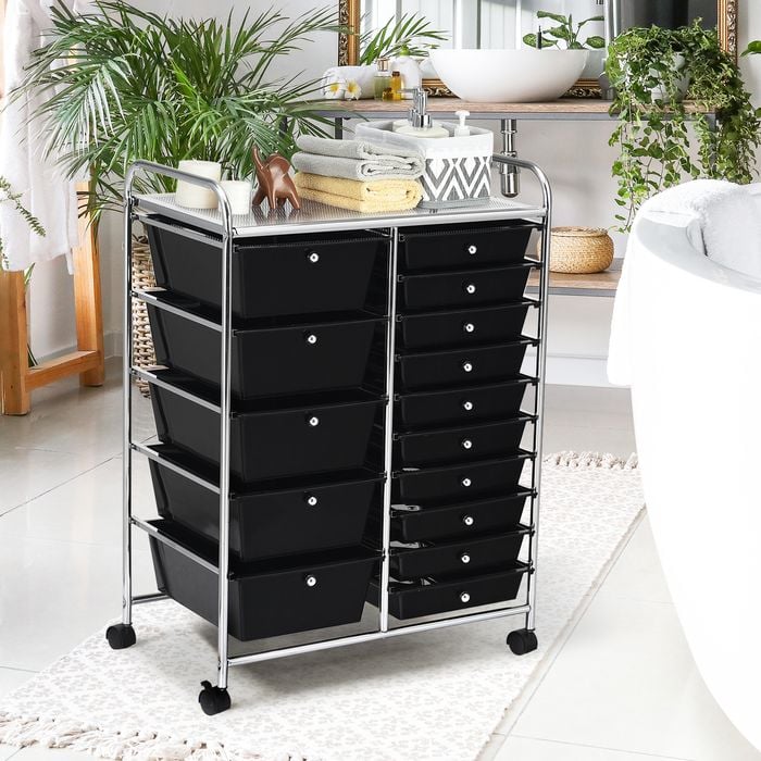 Costway 15-Drawer Storage Trolley Cart Filing Cabinet Black - Bunnings ...
