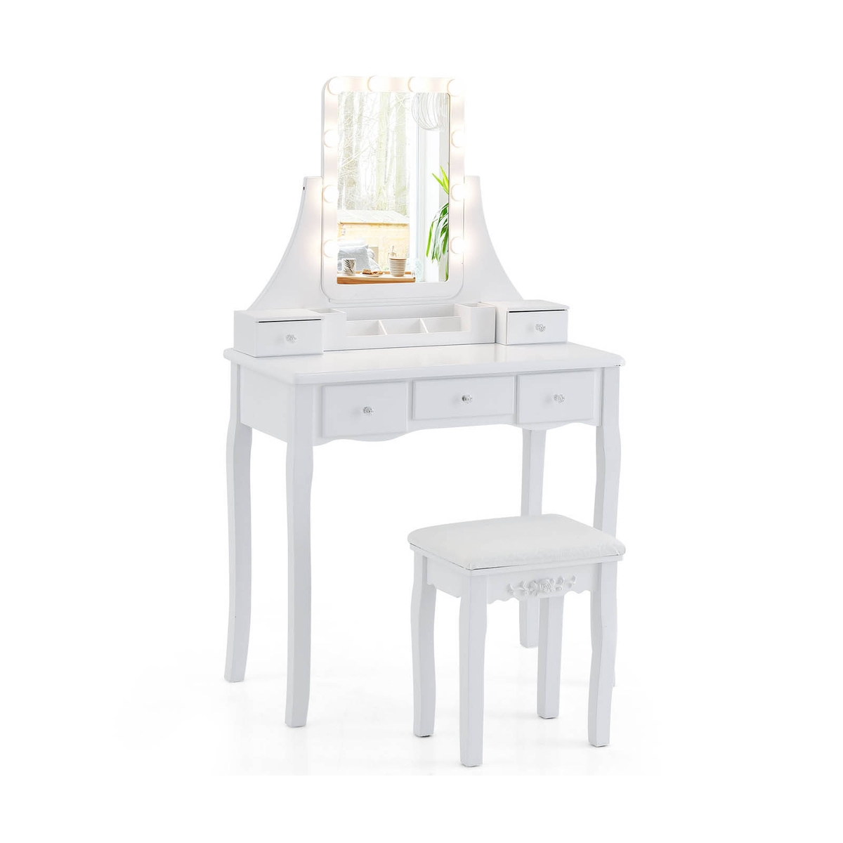 Costway Dressing Table Set Makeup Vanity Set w/LED Mirror White ...