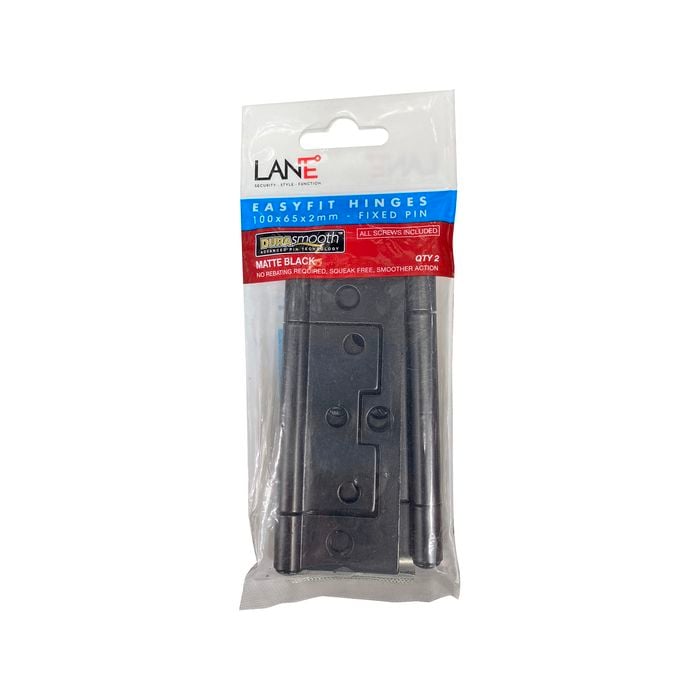 Lane 100mm Matte Black Fixed Pin Easy Fit Hinge - 2 Pack - Bunnings New ...