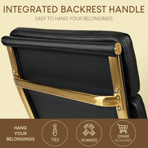 Furb Office Chair Executive High Back Gold Frame Black Pu Leather ...