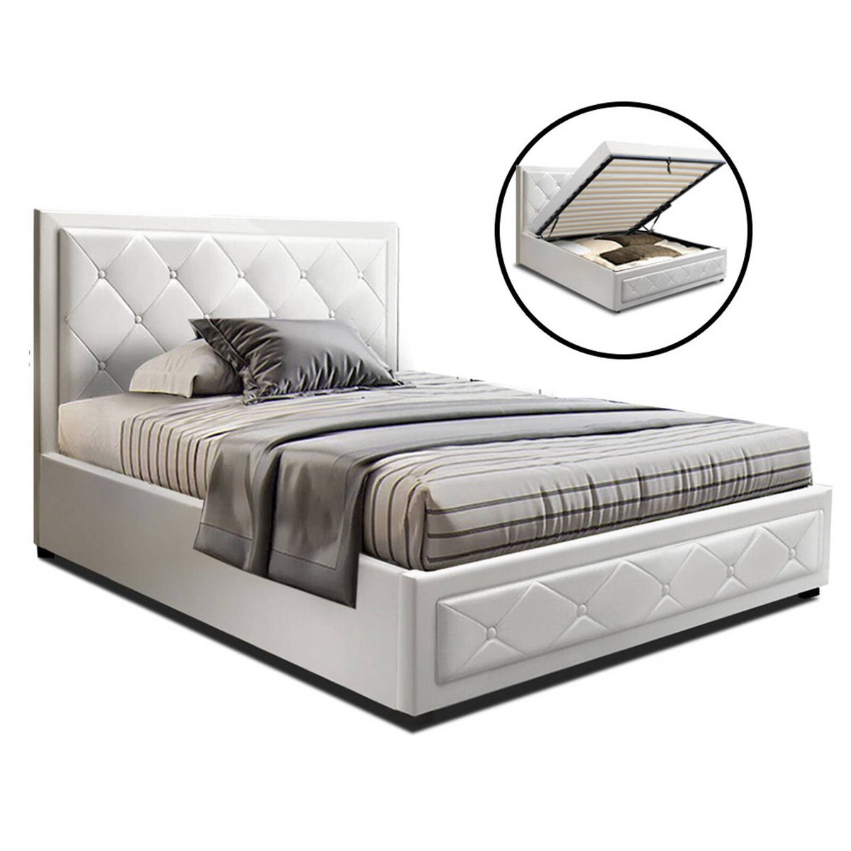 Artiss Bed Frame Gas Lift King Single White - Bunnings Australia