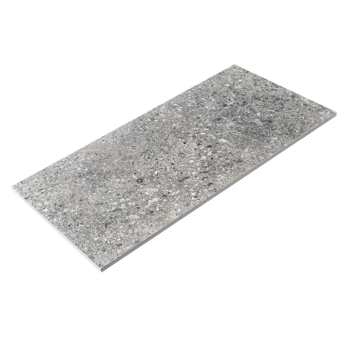 Duratile 30 x 60cm 1.08m² Dark Grey Terrazzo Porcelain Floor And Wall ...