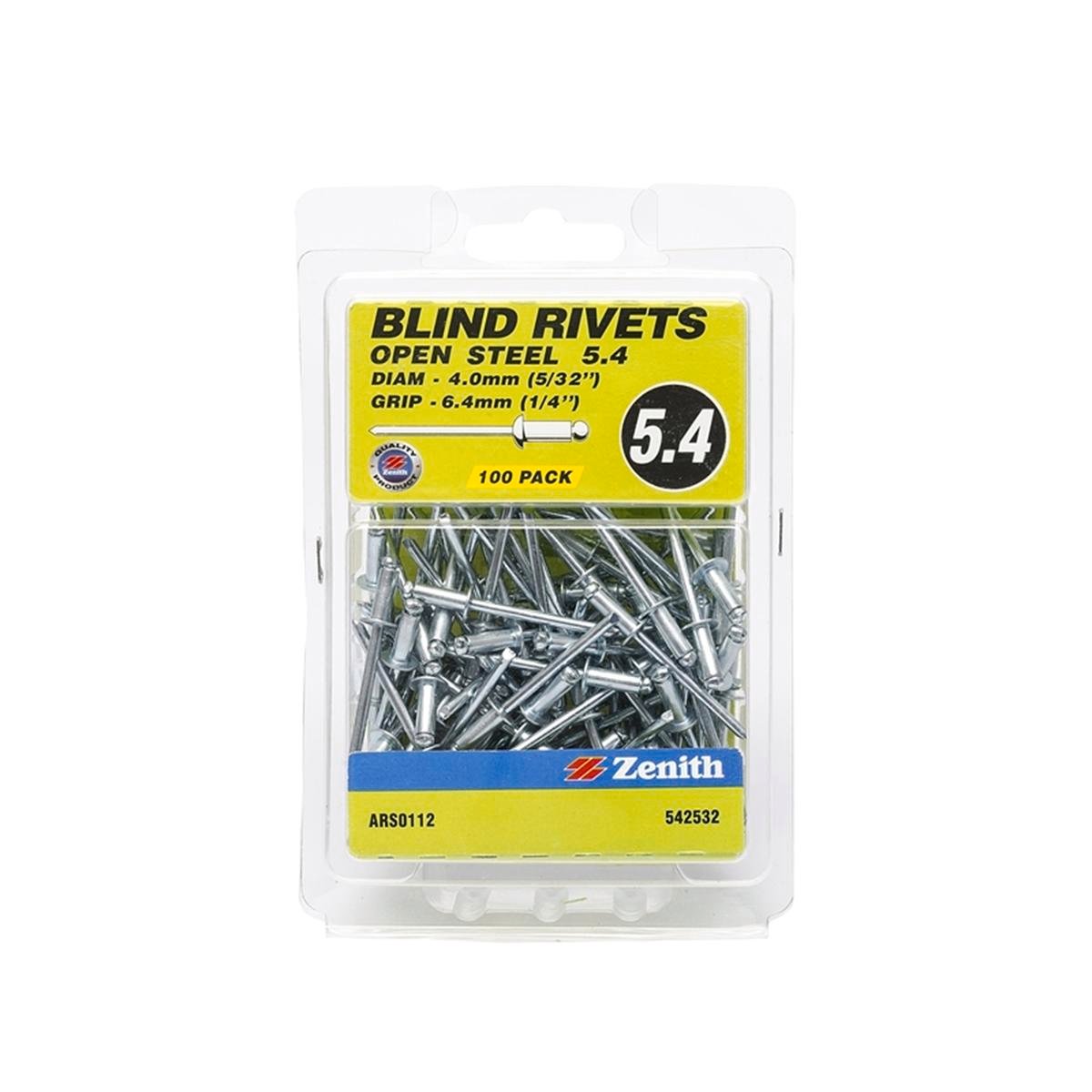 Zenith Blind Rivet Open Steel 5/32"D x 1/4"G 100pk - Bunnings New Zealand