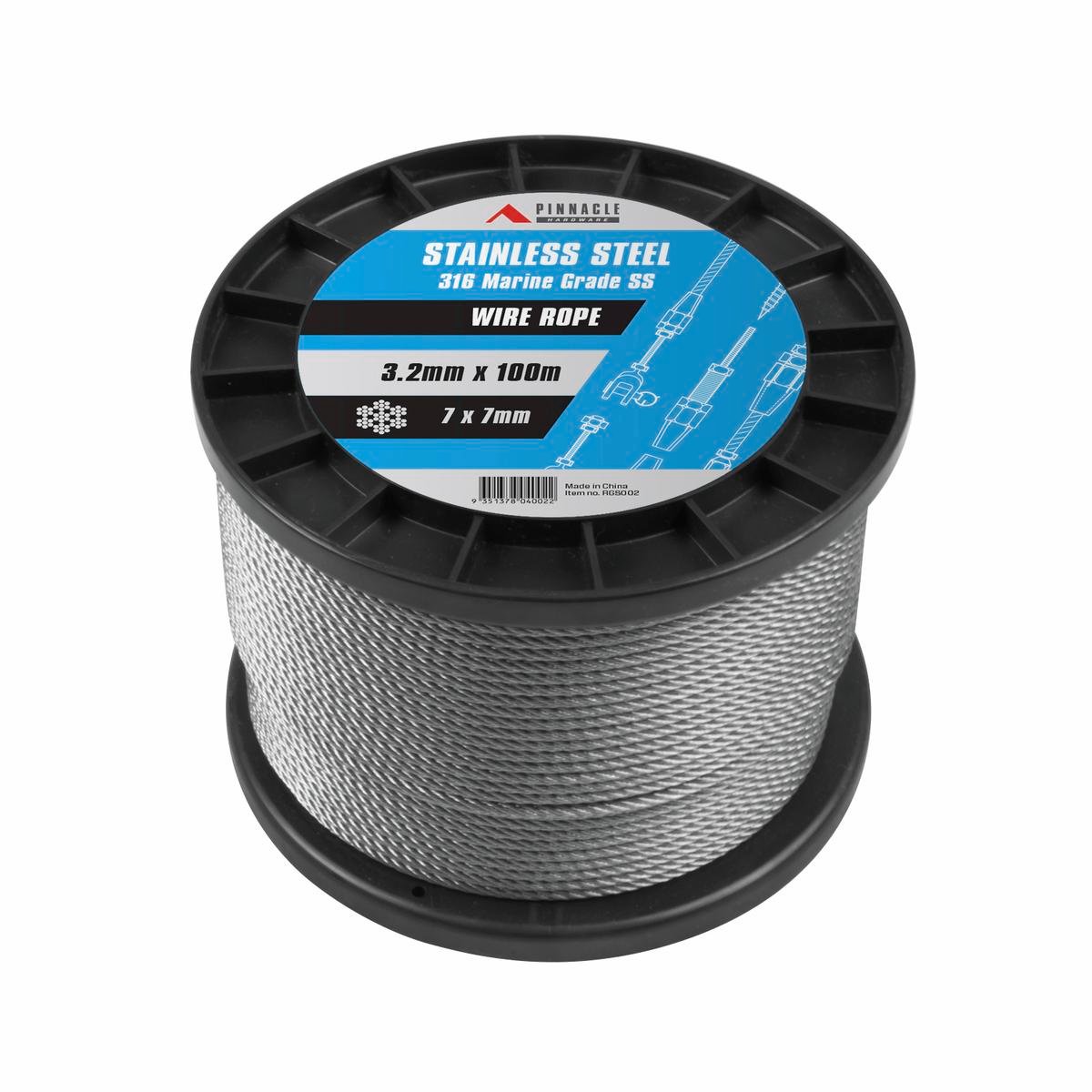 Pinnacle 3.2mm x 100m 316 Marine Grade Stainless Steel Wire Rope ...