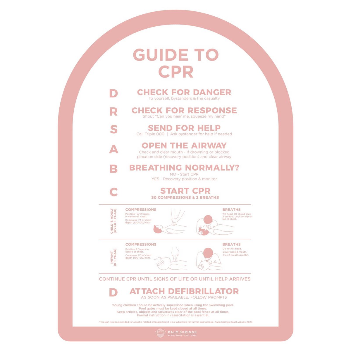 Stylish Pool CPR Sign Pink & White Halo - Bunnings Australia