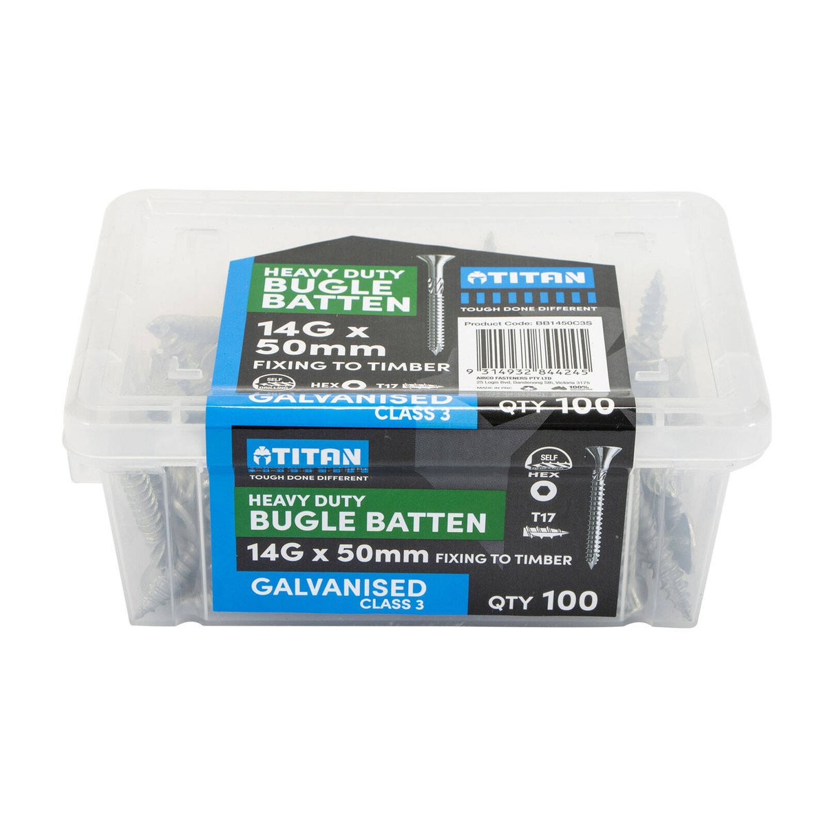 Titan 14G x 50mm CL3 Gal Bugle Batten Screw - 100 Pack - Bunnings Australia