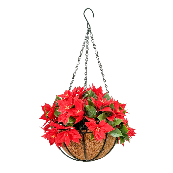 Un-Real 33cm Red Artificial Poinsettia Hanging Basket - Bunnings Australia