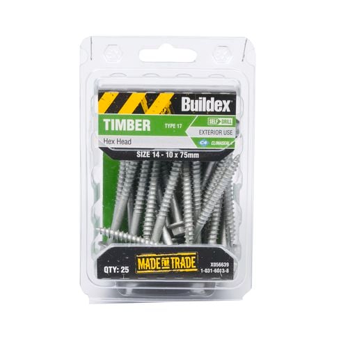 Buildex 14-10 x 75mm Climaseal Hex Head Timber Screws - 25 Pack ...