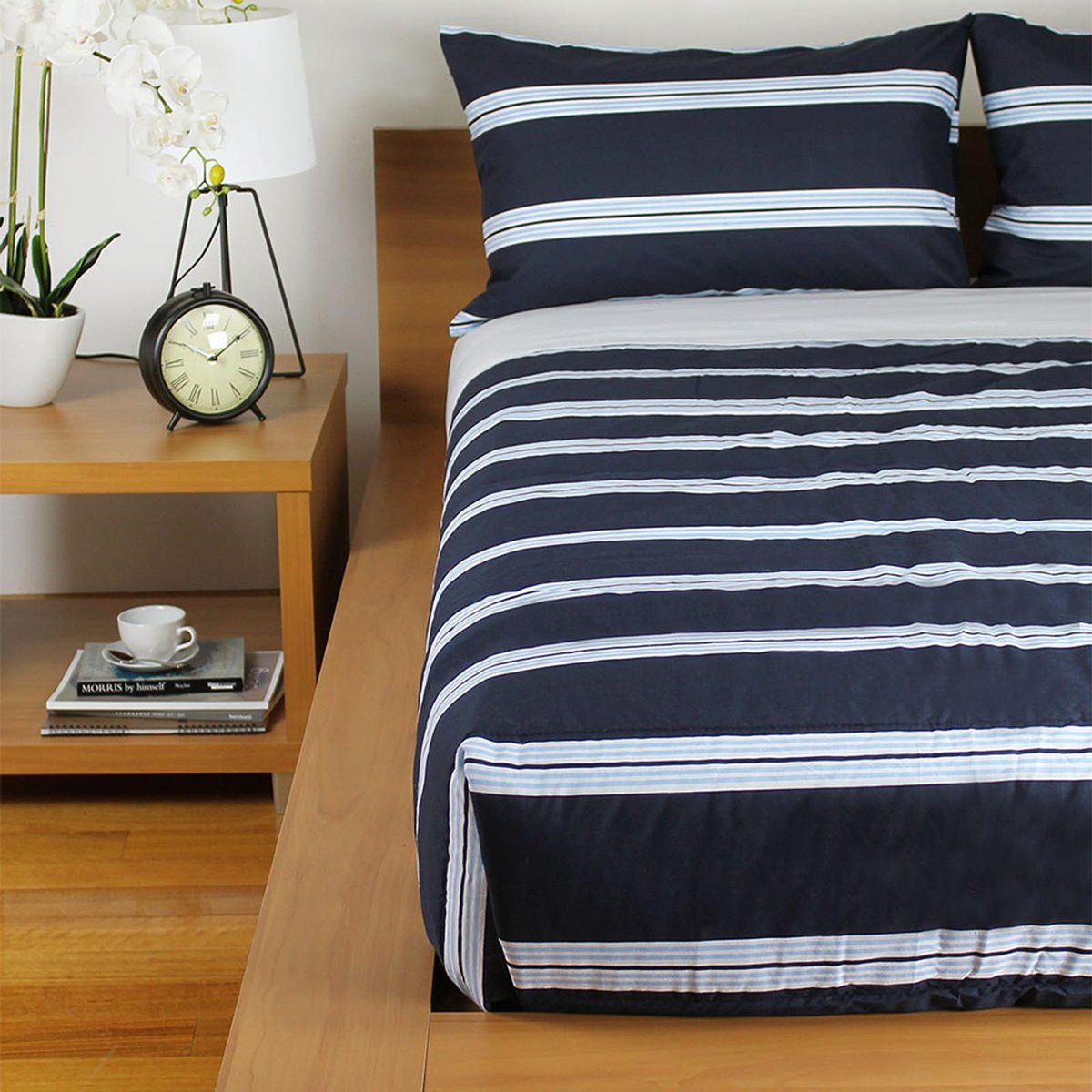 Jason Commercial Queen Bed Hudson Stripe Comforter 210x210cm Navy ...