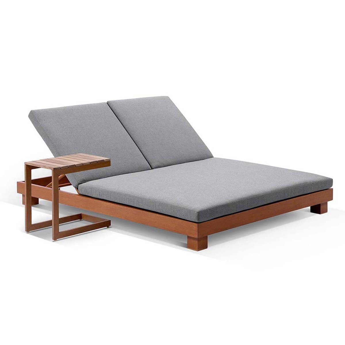 Santorini Double Sun Lounge In Teak Look Aluminium With Sunbrella Cast ...